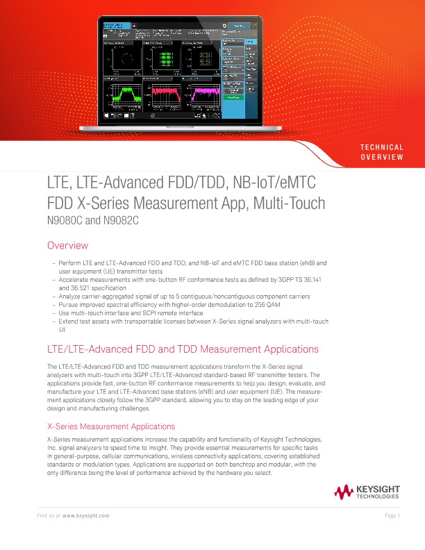 LTE, LTE-Advanced FDD/TDD, and NB-IoT/eMTC FDD X-Series Measurement App, Multi-Touch PDF Asset ...